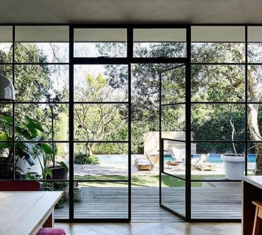Modern Commercial building french crittal steel frame door sound insul ...
